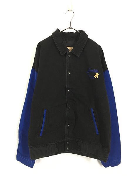 古着 90s Jaeckle 鍵 企業 刺しゅう バイカラー ブラック デニム ジャケット XL 古着
