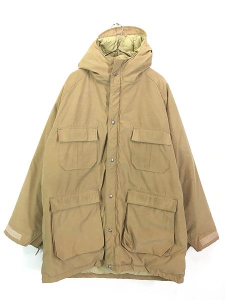 古着 70s WoolRich コットンナイロン クロス フーデッド グース ダウン マウンテン パーカー マウンパ TAN L