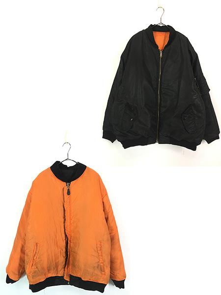 古着 90s ARCTIC POLE ミリタリー MA-1 リバーシブル フライト ジャケット 黒×オレンジ 2XL