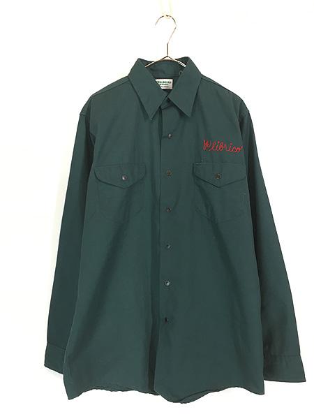 古着 70s USA製 Oshkosh B'gosh チェーン 刺しゅう コットン ワーク シャツ 16 Long