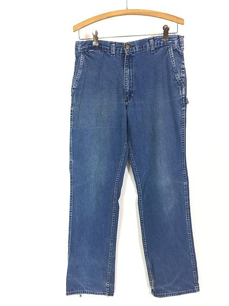 古着 80s USA製 Oshkosh B'gosh ブルー デニム ワーク ペインター パンツ スリムストレート W31 L30