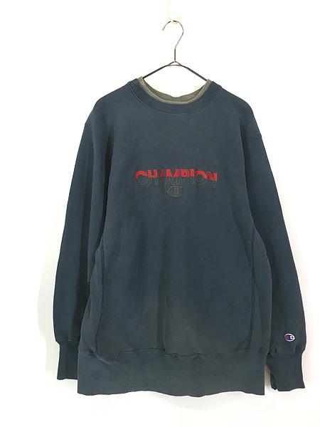 古着 90s Champion Reverse Weave BIG ロゴ Wネック リバース スウェット L 古着