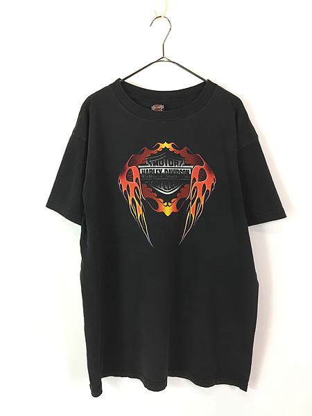 古着 00s USA製 HARLEY DAVIDSON シールド&バー ファイヤー ウィング Tシャツ XL 古着