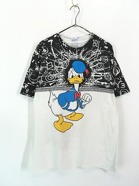古着 80s USA製 Disney Donald ドナルド 両面 プリント Tシャツ L 古着