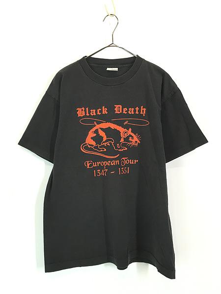 古着 90s USA製 BLACK DEATH 「European Tour 1347-1351」 ペスト パンデミック ライブ ツアー Tシャツ L