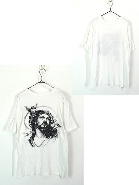 古着 90s イエス キリスト モノクロ アート グラフィック Tシャツ XL位