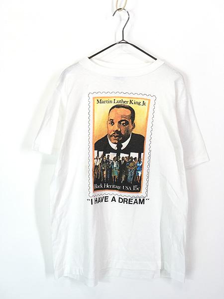 古着 80s USA製 Martin Luther King Jr 「I have a Dream」 切手 フォト アート Tシャツ L