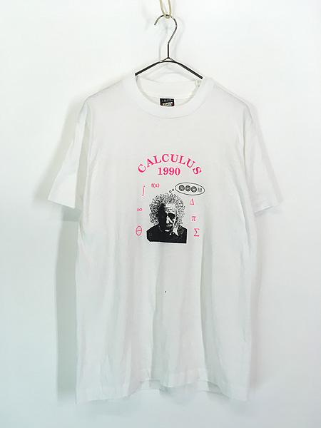 古着 90s USA製  Einstein 「CALCULUS 1990」 学者 偉人 フォト アート Tシャツ L