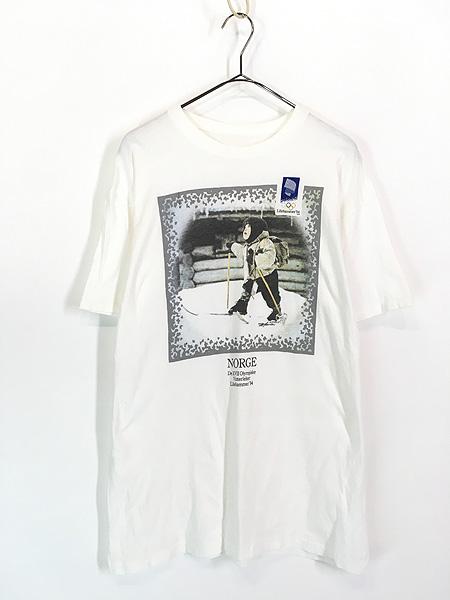 古着 90s Lillehammer 五輪 冬季 オリンピック ベビー スキー フォト Tシャツ XL位 古着