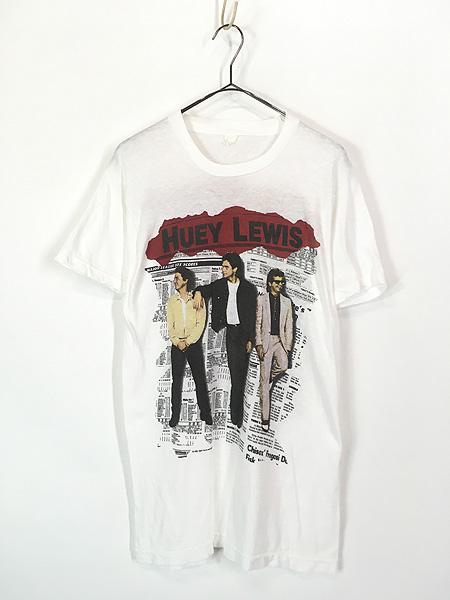 古着 80s Huey Lewis & The News 両面 メンバー フォト ロック バンド Tシャツ L位