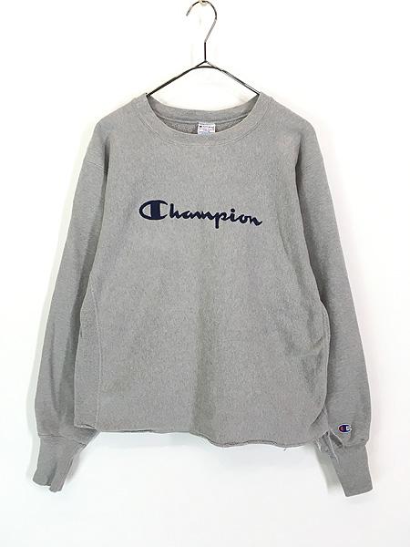 レディース 古着 90s USA製 Champion Reverse Weave ロゴ 刺しゅう カット リメイク リバース スウェット L 古着