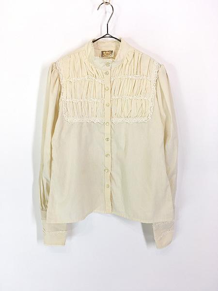 レディース 古着 70s GUNNIES フリル レース スタンドカラー クラシカル ブラウス L位 古着