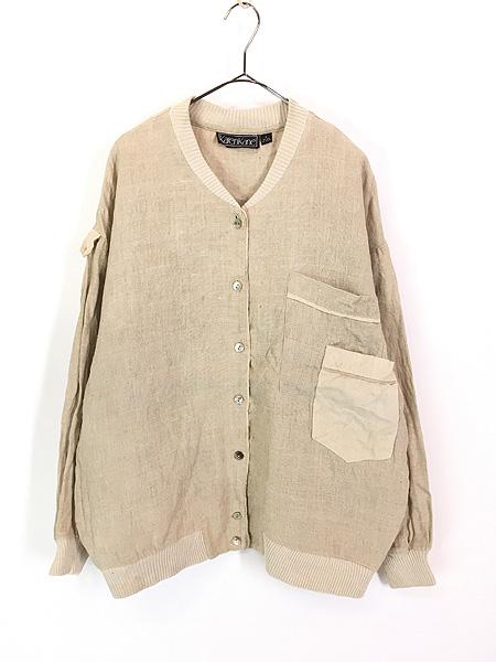 レディース 古着 90s USA製 KarenKane 2ポケット シェルボタン リネン ジャケット ブルゾン L 古着