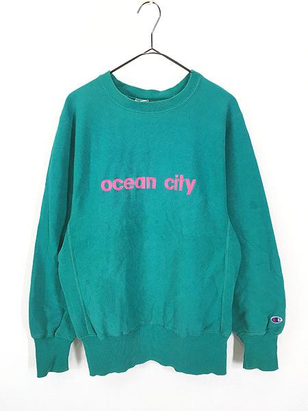 レディース 古着 90s USA製 Champion Reverse Weave 「ocean city」 刺しゅう スウェット トレーナー M 古着