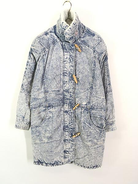 レディース 古着 90s ANDY JOHNS ケミカル ブルー デニム ボア コート M 古着