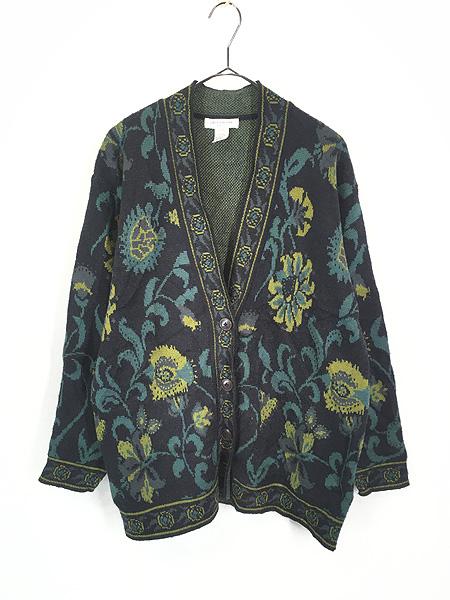 レディース 古着 JONES NEW YORK オリエンタル 花 フラワー ウール ニット カーディガン M 古着