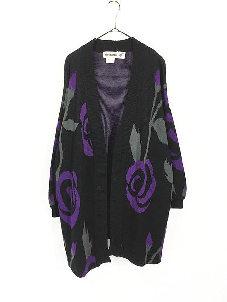 レディース 古着 90s EMILIO ROSSI 花 フラワー 前開き ウール ニット カーディガン L 古着