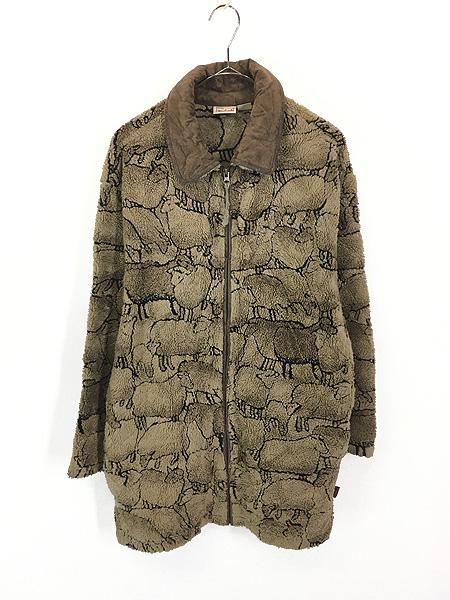 レディース 古着 90s USA製 WoolRich ひつじ アニマル 総柄 フリース ジャケット L 古着