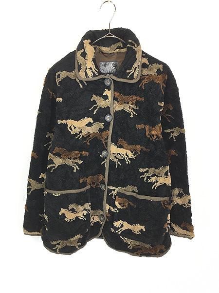 レディース 古着 製 TSUNAMI 馬 ホース アニマル 総柄 フリース ジャケット S 古着