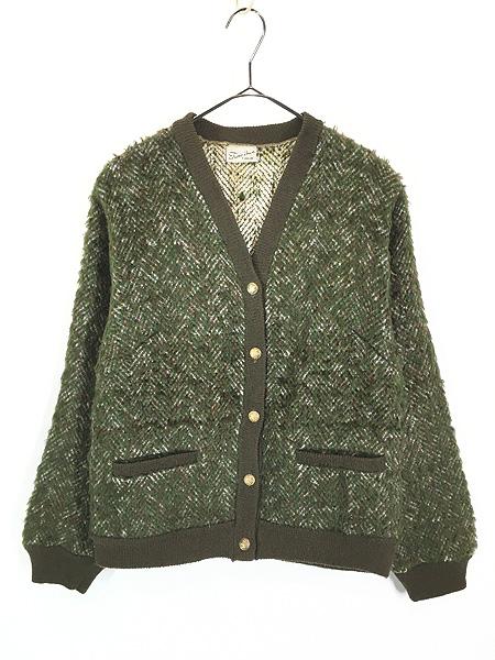 レディース 古着 60s Tunq Sun ミックスカラー シェブロン ストライプ モヘア ウール ニット カーディガン L位古着