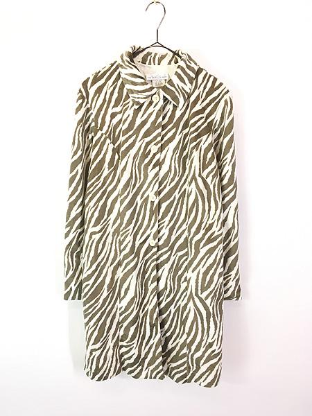 レディース 古着 80s USA製 THE White HOUSE ゼブラ アニマル柄 総柄 フェイクファー コート M 古着