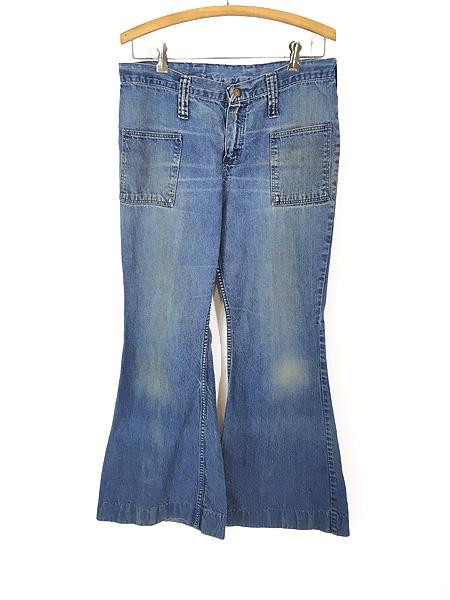 レディース 古着 60s USA製 Wrangler パチポケ インディゴ デニム マリン パンツ ジーンズ ベルボトム W32 L29 古着