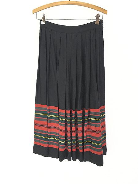 レディース 古着 60s Reid&Reid マルチ ボーダー プリーツ スカート ミモレ丈 M位 古着