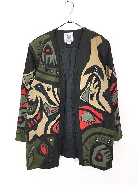 レディース 古着 90s QUINTO SOL キュビズム アート パッチ デザイン コットン ジャケット M 古着