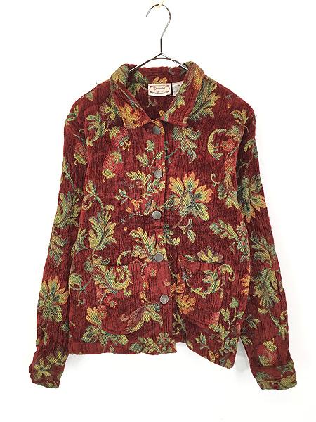 レディース 古着 Decorated Originals 花 フラワー ボタニカル 総柄 ベロア ゴブラン ジャケット M 古着