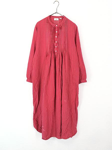 レディース 古着 LL Bean チロリアン柄 ピンタック フランネル ワンピース ドレス ロング丈 赤 M 古着