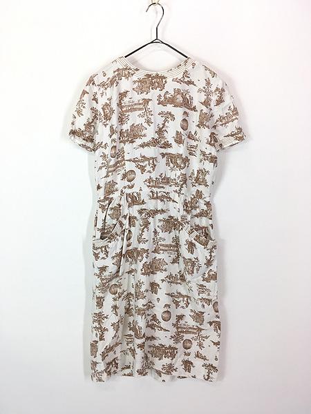 レディース 古着 60-70s The Jones Girl 西洋 貴族 総柄 半袖 ワンピース ミディアム丈 M位 古着