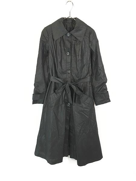 レディース 古着 70s Voyager West 光沢 タック デザイン オールウェザー トレンチ コート 黒 M位 古着