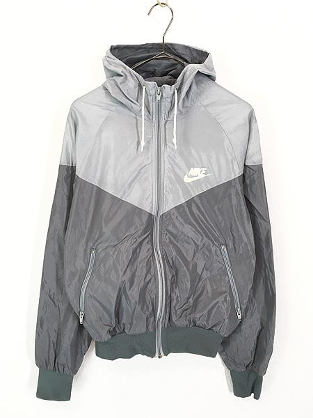レディース 古着 80s NIKE 紺タグ ワンポイント ライトグレー×グレー バイカラー ナイロン ジャケット パーカー S 古着