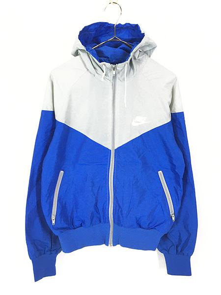 レディース 古着 80s NIKE 紺タグ ワンポイント グレー×青 バイカラー ナイロン ジャケット パーカー S 古着