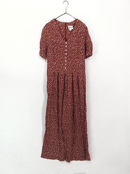 レディース 古着 90s USA製 Jeffrey & Dana 花 フラワー 総柄 シェルボタン 半袖 オールインワン つなぎ M位 古着