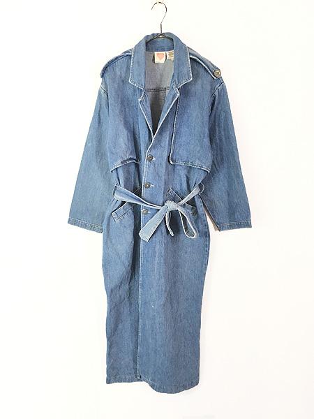 レディース 古着 80-90s USA製 Candie's ブルー デニム トレンチ コート ロング M 古着