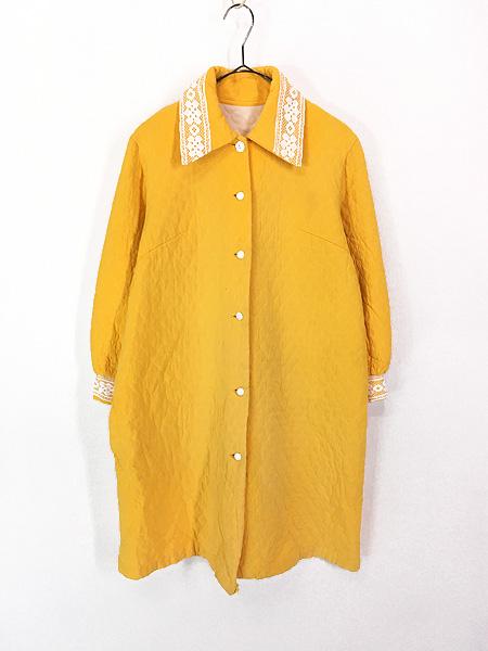 レディース 古着 70s 無地 ソリッド レース パイピング キルティング ライト コート S位 古着