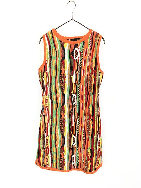 レディース 古着 Australia製  COOGI 3D カラフル ランダム ストライプ ニット ワンピース ひざ丈 M 古着