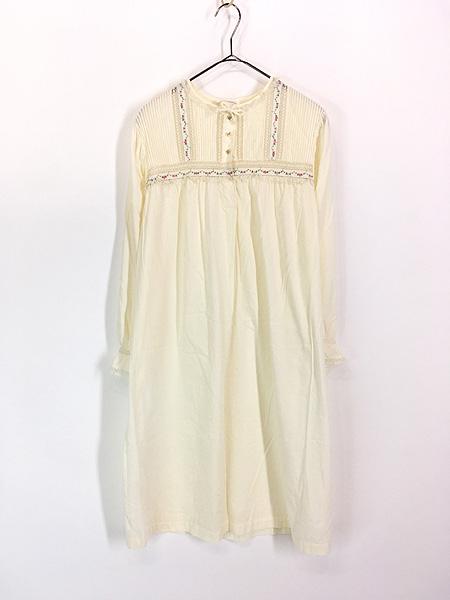 レディース 古着 80s Barbizon 花 バラ 刺しゅう レース  ノーカラー ブラウス ワンピース ミディアム丈 M位 古着