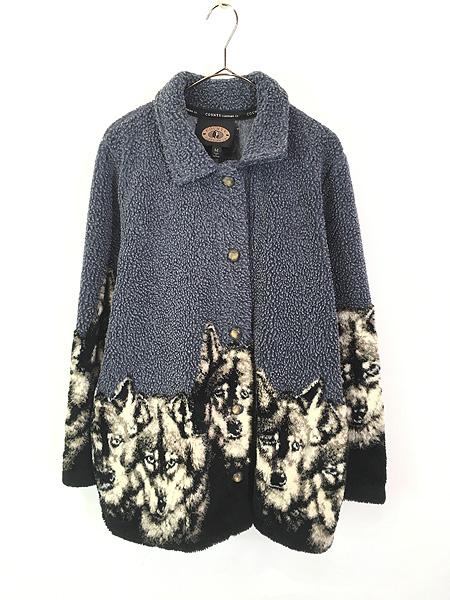 レディース 古着 製 COUNTY オオカミ ウルフ アニマル フリース ジャケット M 古着