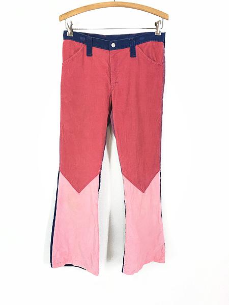 レディース 古着 70s クレイジー パターン コーデュロイ パンツ ベルボトム W30 L30 古着