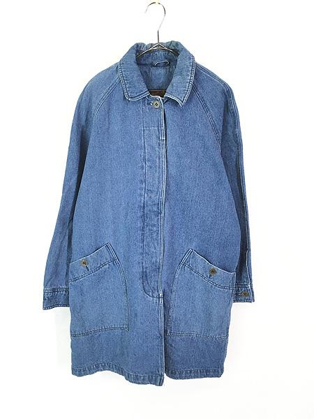レディース 古着 80s Eddie Bauer 比翼 濃紺 デニム ステンカラー コート M 古着