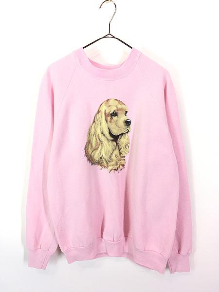 レディース 古着 80s USA製 犬 イングリッシュ コッカー スパニエル アニマル スウェット トレーナー L 古着