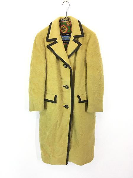 レディース 古着 70s Austria製 Lodenfrey パイピング バイカラー シャギー モヘア ウール コート L位 古着