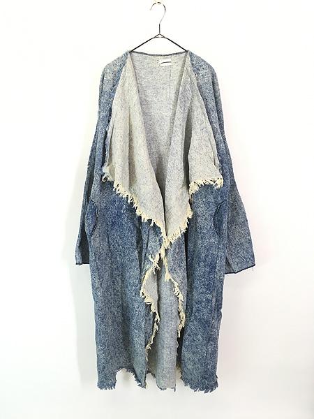 レディース 古着 80s Simply Barbara セーラーカラー フリンジ ケミカル ブルー デニム コート XL位 古着