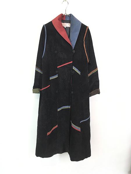 レディース 古着 80s CALIENTE COLORES カラフル アート 本革 スエード レザー ロング コート XS 古着