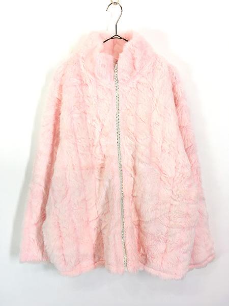 レディース 古着 90s USA製 BLACK MOUNTAIN ラインストーン ジップ フェイク ファー ジャケット XL 古着