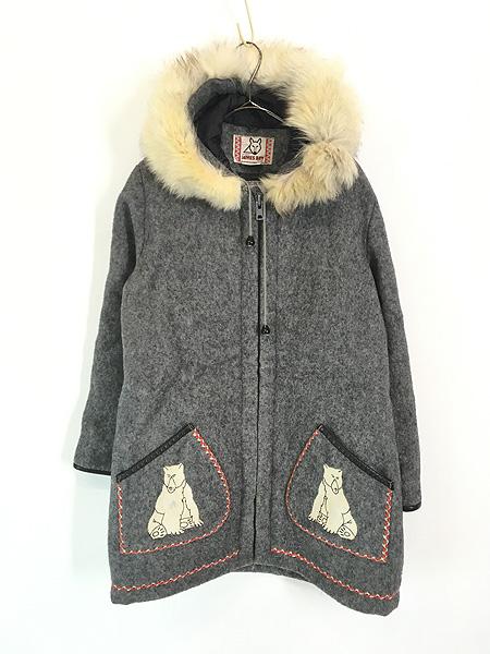 レディース 古着 70s 製 JAMES BAY 北極 シロクマ 朝日 パデッド　ウール エスキモー コート L位 古着