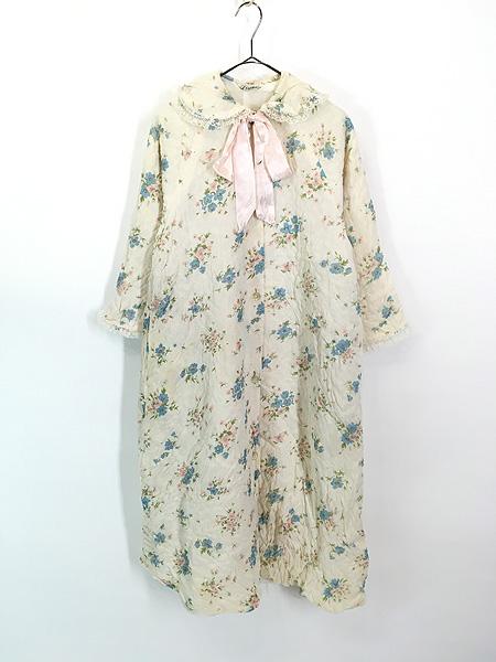 レディース 古着 70s Lisanne 花 フラワー 総柄 レース フリル 丸襟 キルティング コート S位 古着