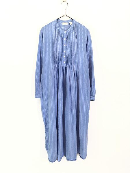 レディース 古着 LL Bean チロリアン柄 ピンタック フランネル ワンピース ドレス ロング丈 水色 M 古着